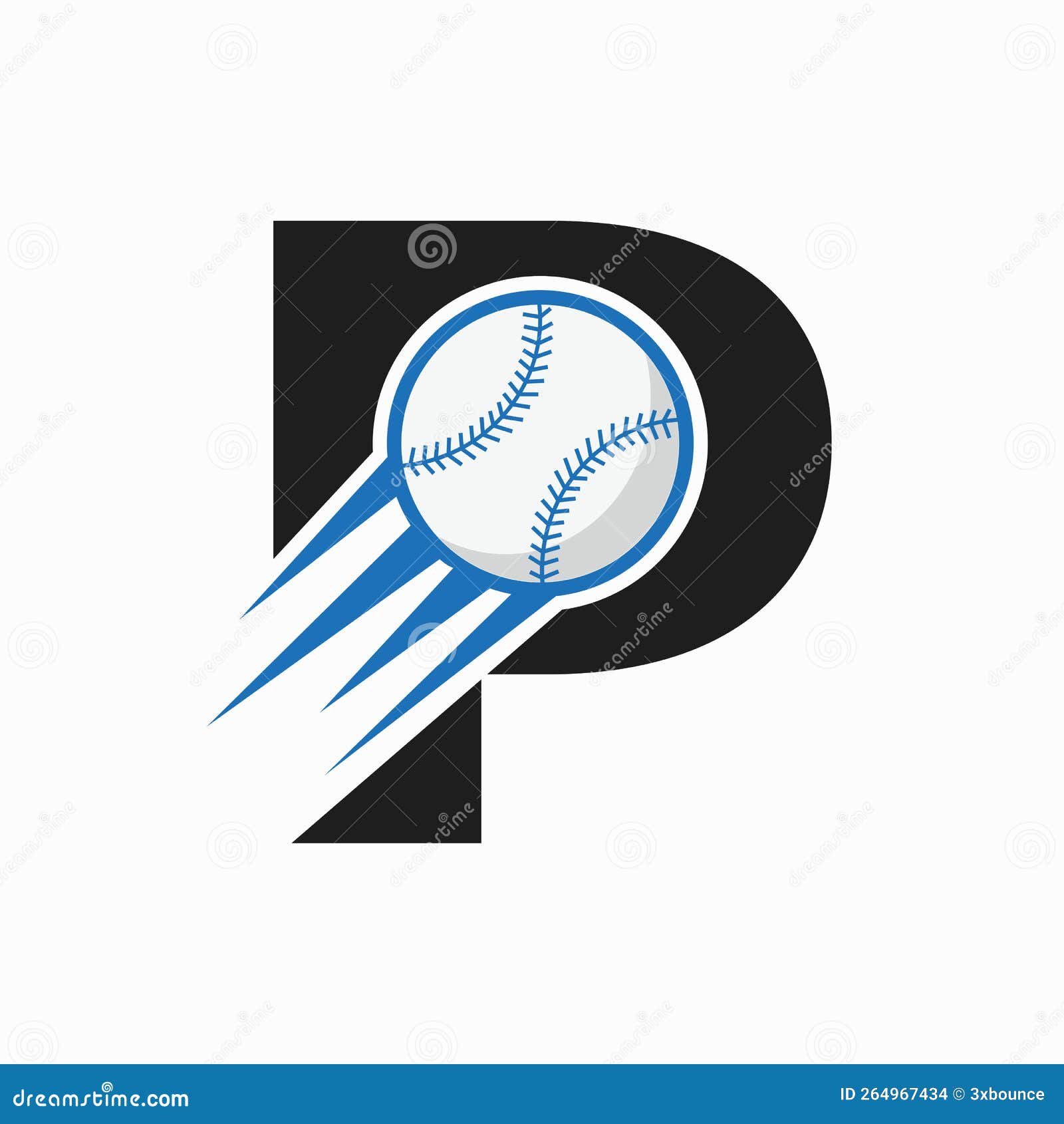 Initial Letter P Baseball Logo Concept with Moving Baseball Icon Vector ...