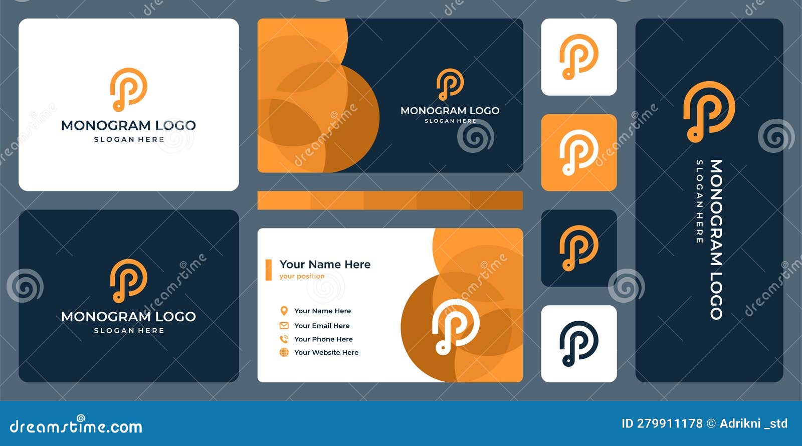 Initial Letter P Monogram and Business Card Design Stock Vector ...