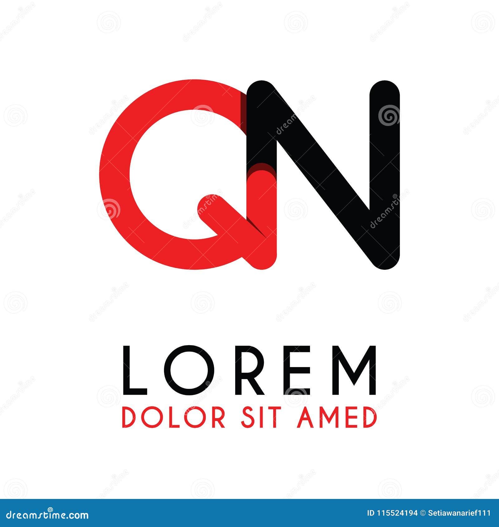 Initial Letter QN with Red Black and Has Rounded Corners Stock Vector ...