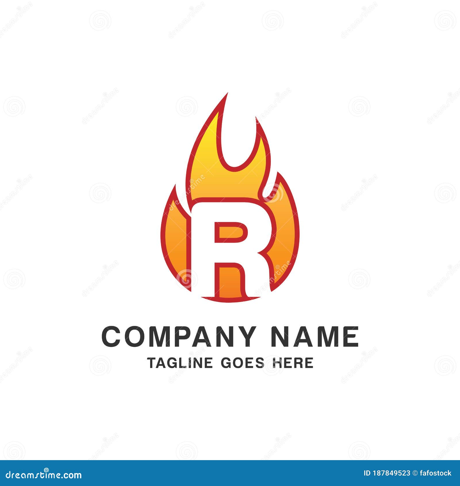 Initial Letter R with Flame Fire Logo Design Template Stock Vector ...