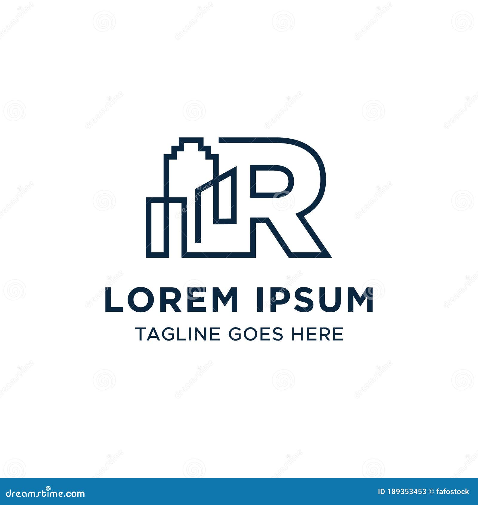 Initial Letter R Line with Building Logo Design Template. Stock Vector ...