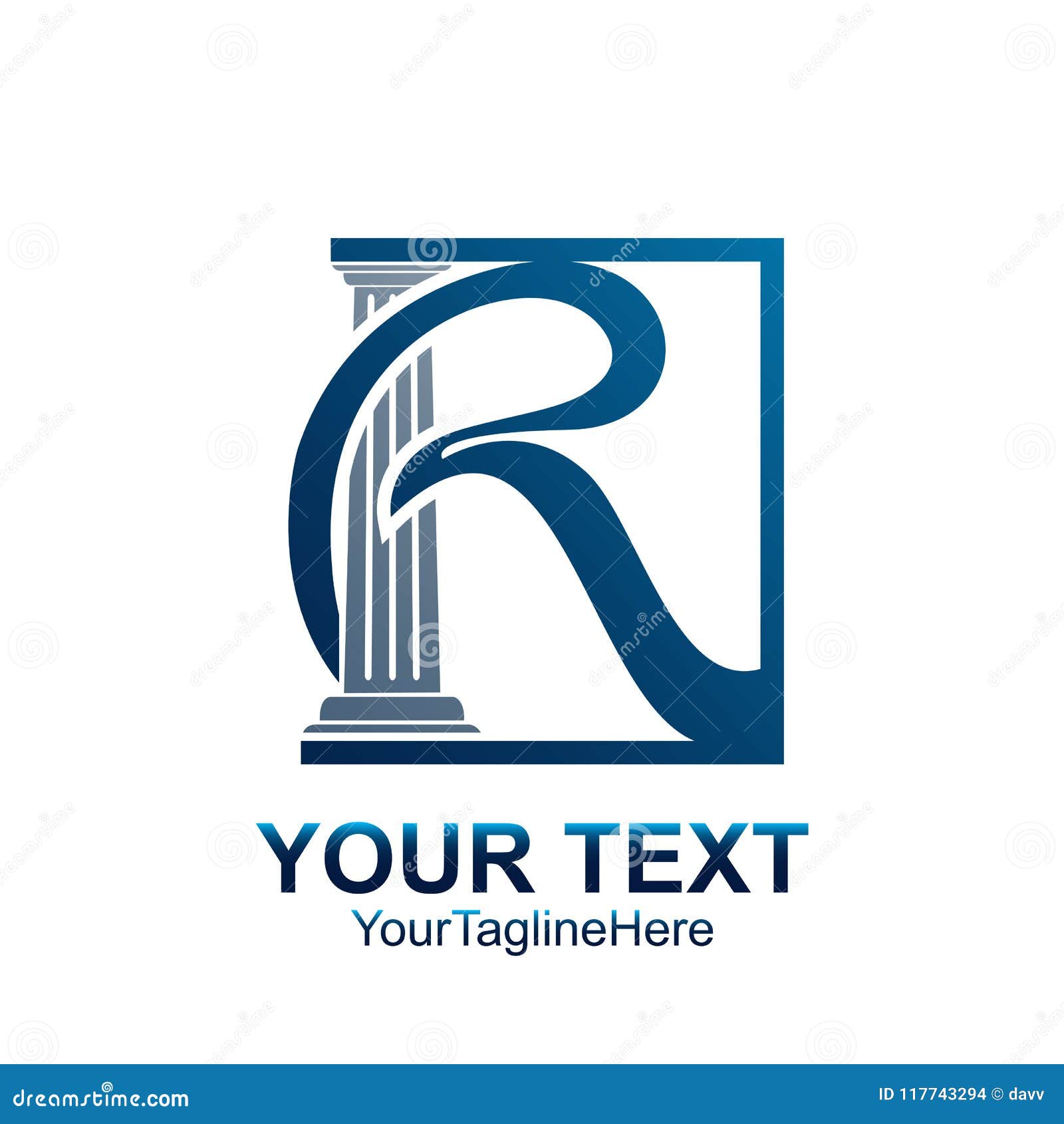 Initial Letter R Logo Template Colored Blue Silver Square Design Stock ...