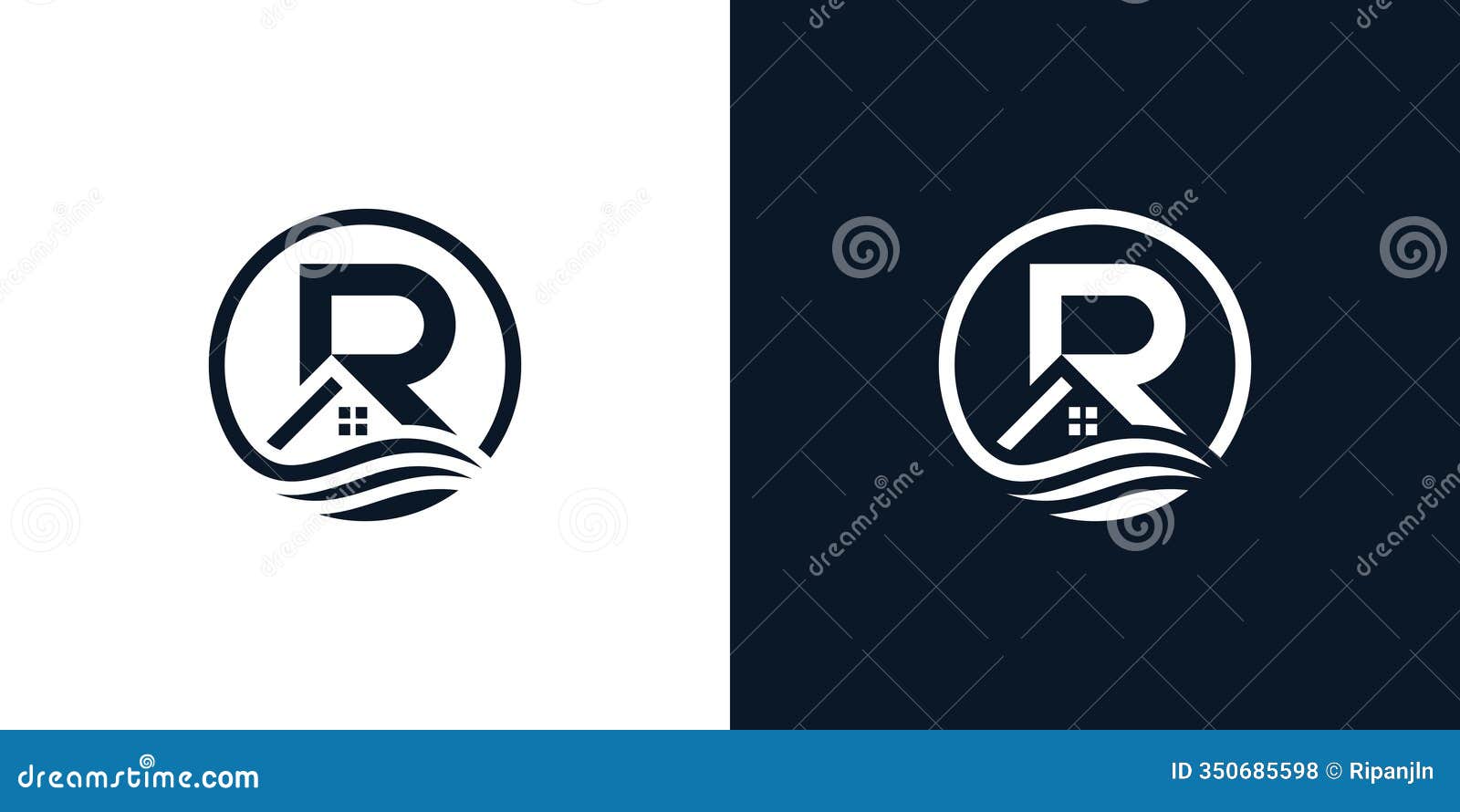Letter R Wave and Home Logo Design, Business Card Vector Template Stock ...
