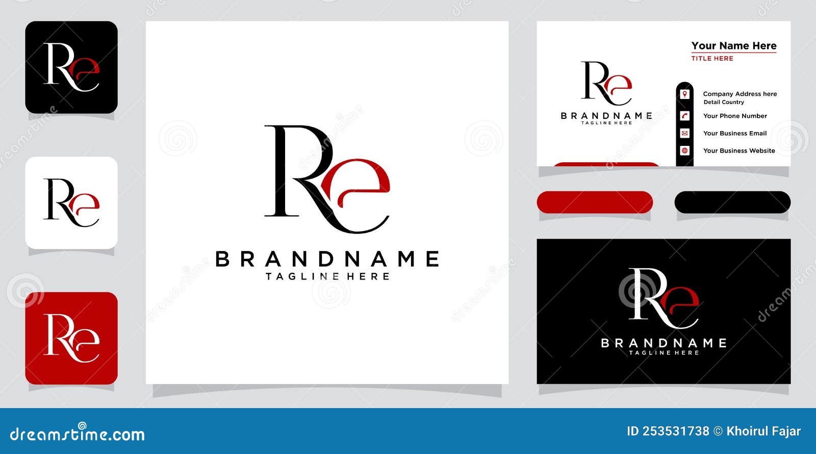 Initial Letter RE Logo Design Template Vector with Business Card Design ...