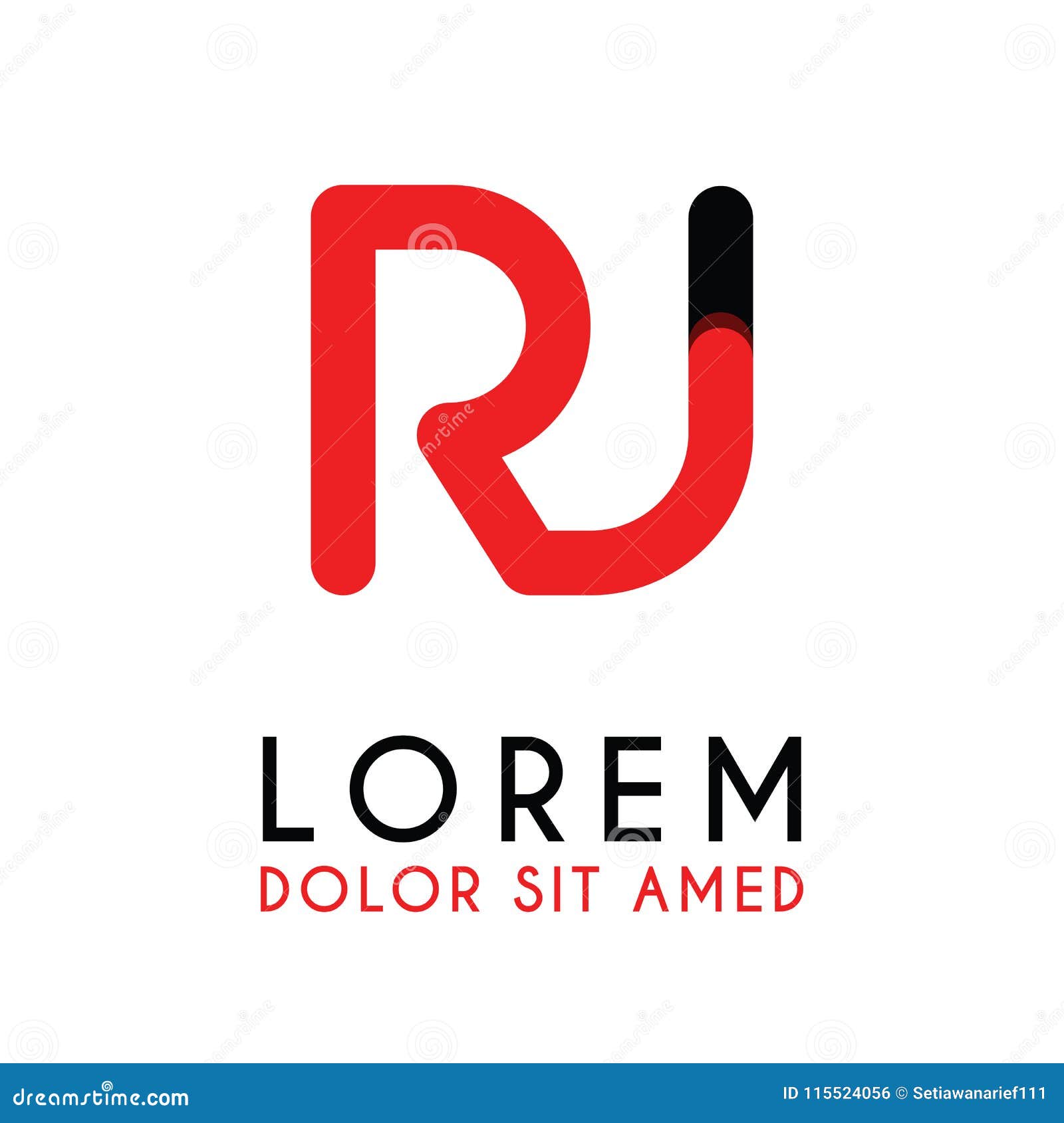 Initial Letter RJ with Red Black and Has Rounded Corners Stock Vector ...