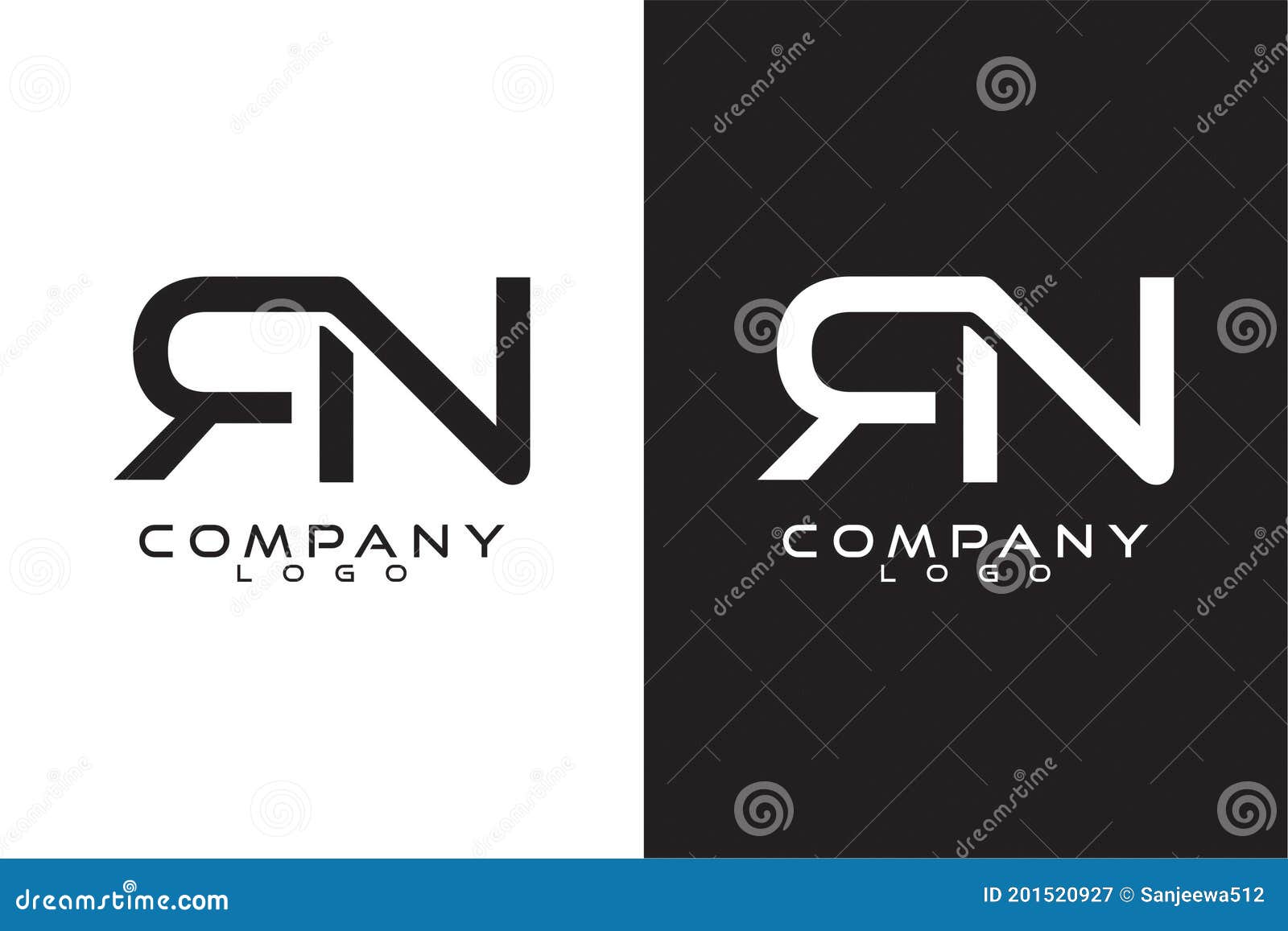 Initial Letter RN/NR Logo Template Vector Design with Black and White ...