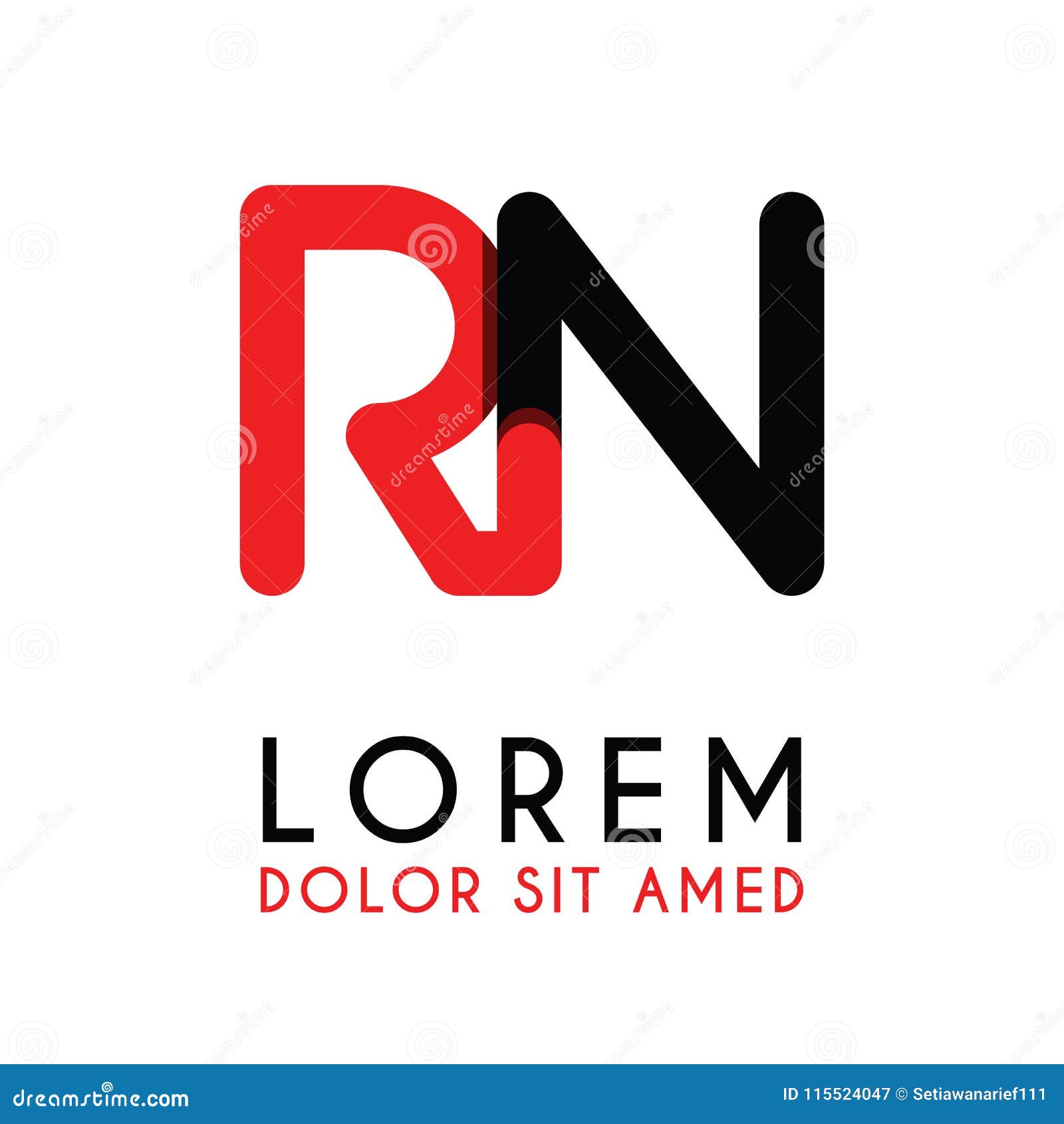 Initial Letter RN with Red Black and Has Rounded Corners Stock Vector ...