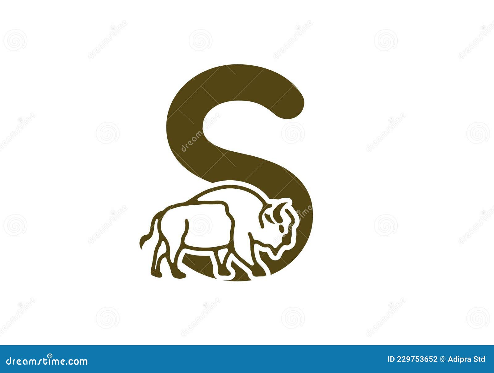 Initial Letter S with Bison Line Art Stock Vector - Illustration of ...