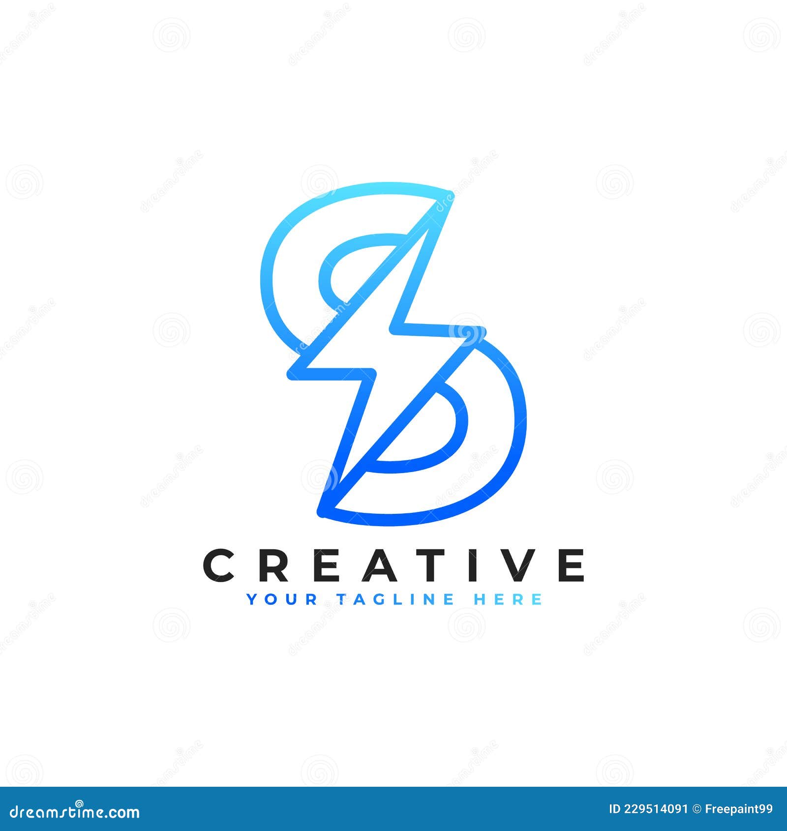 Initial Letter S Logo with Lighting Thunder Bolt in Linear Style ...