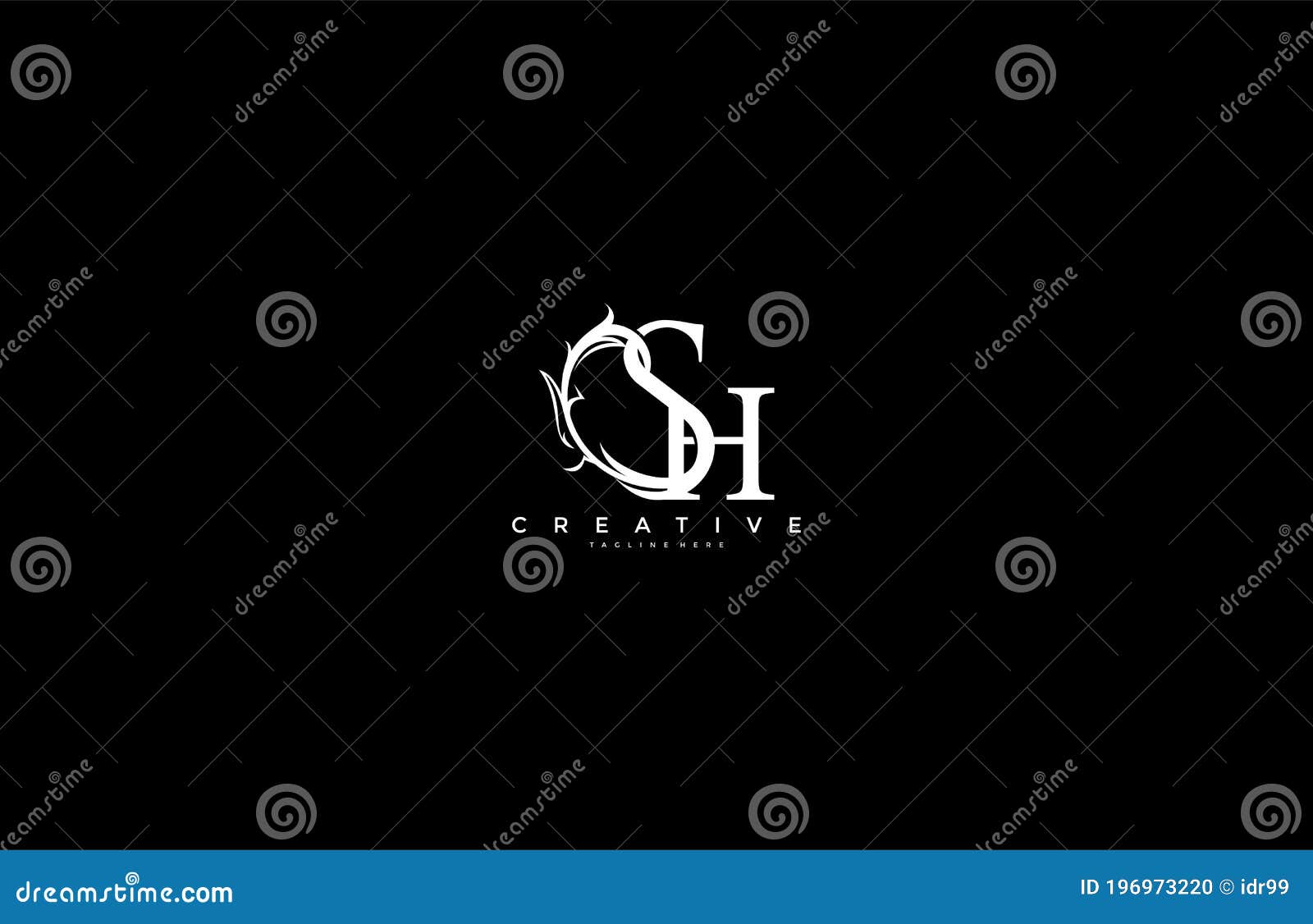 Initial Letter SH Linked Monogram Floral Modern Gothic Logotype Stock ...