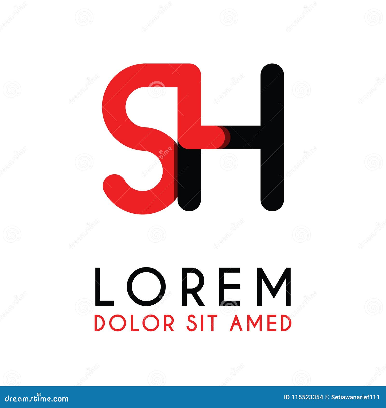 Initial Letter SH with Red Black and Has Rounded Corners Stock Vector ...