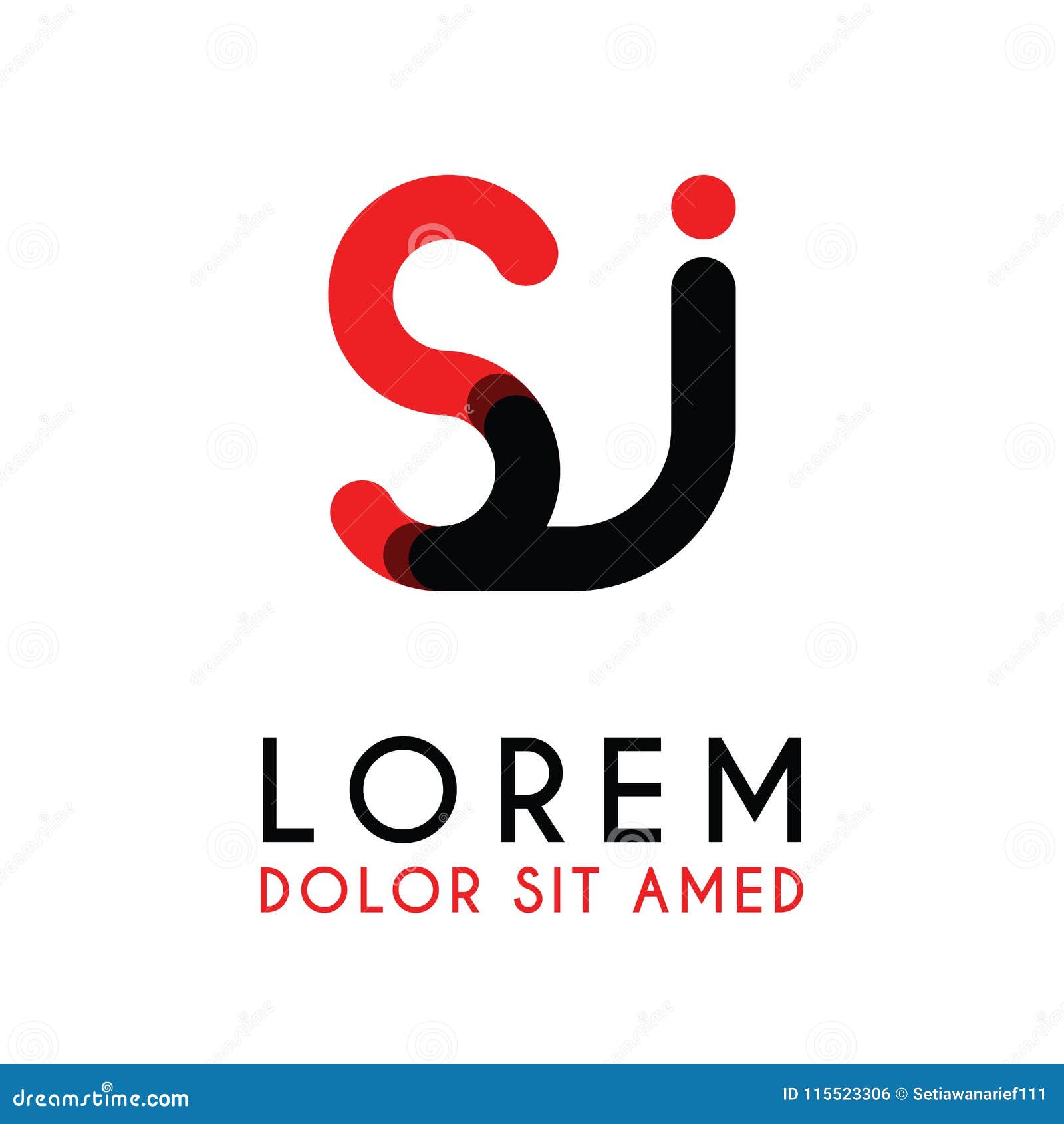 Initial Letter SJ with Red Black and Has Rounded Corners Stock Vector ...