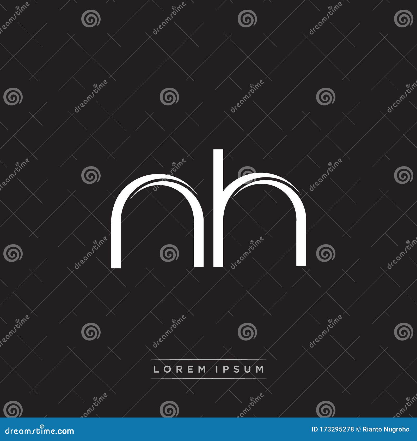 NH Initial Letter Split Lowercase Logo Modern Monogram Template Isolated on Black White Stock ...