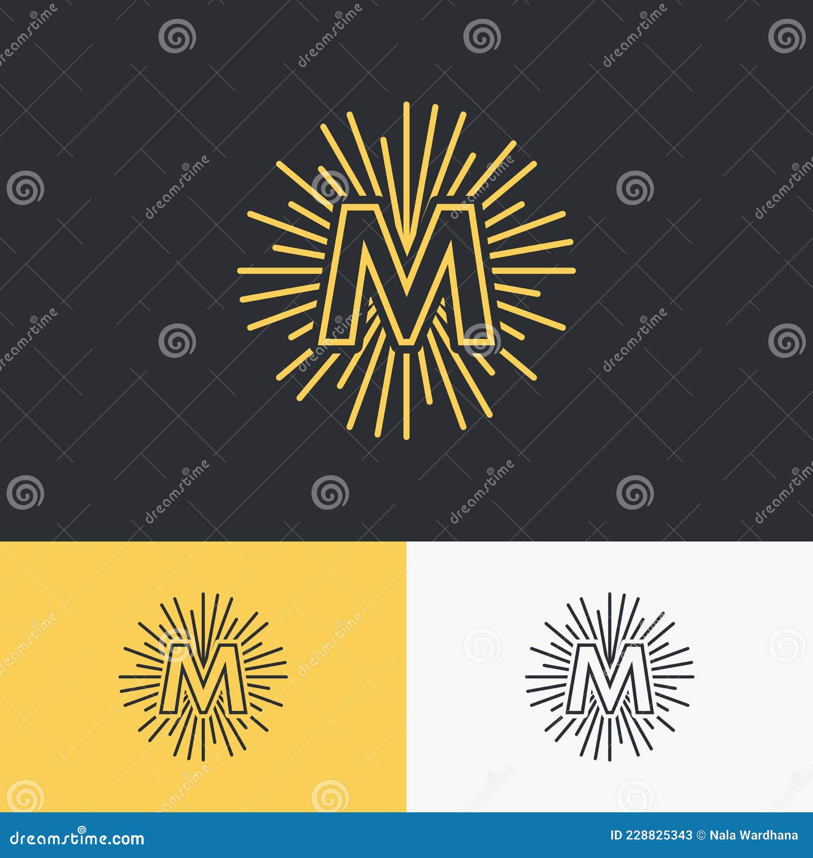 M Initial Letter with Sun Symbol Logo Design. Minimal Vector Graphic ...