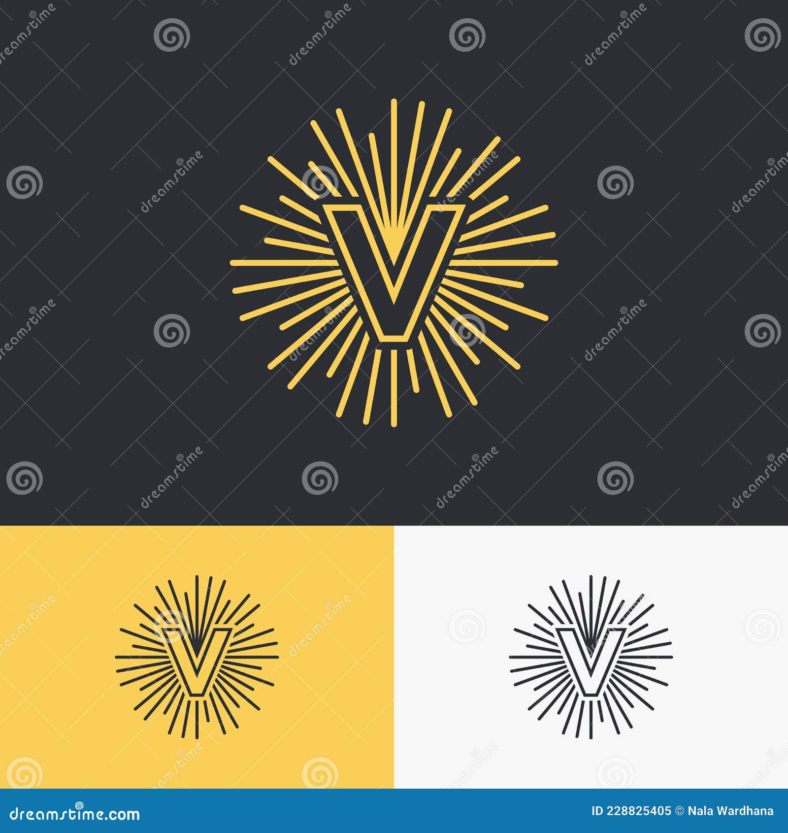 V Initial Letter with Sun Symbol Logo Design. Minimal Vector Graphic ...