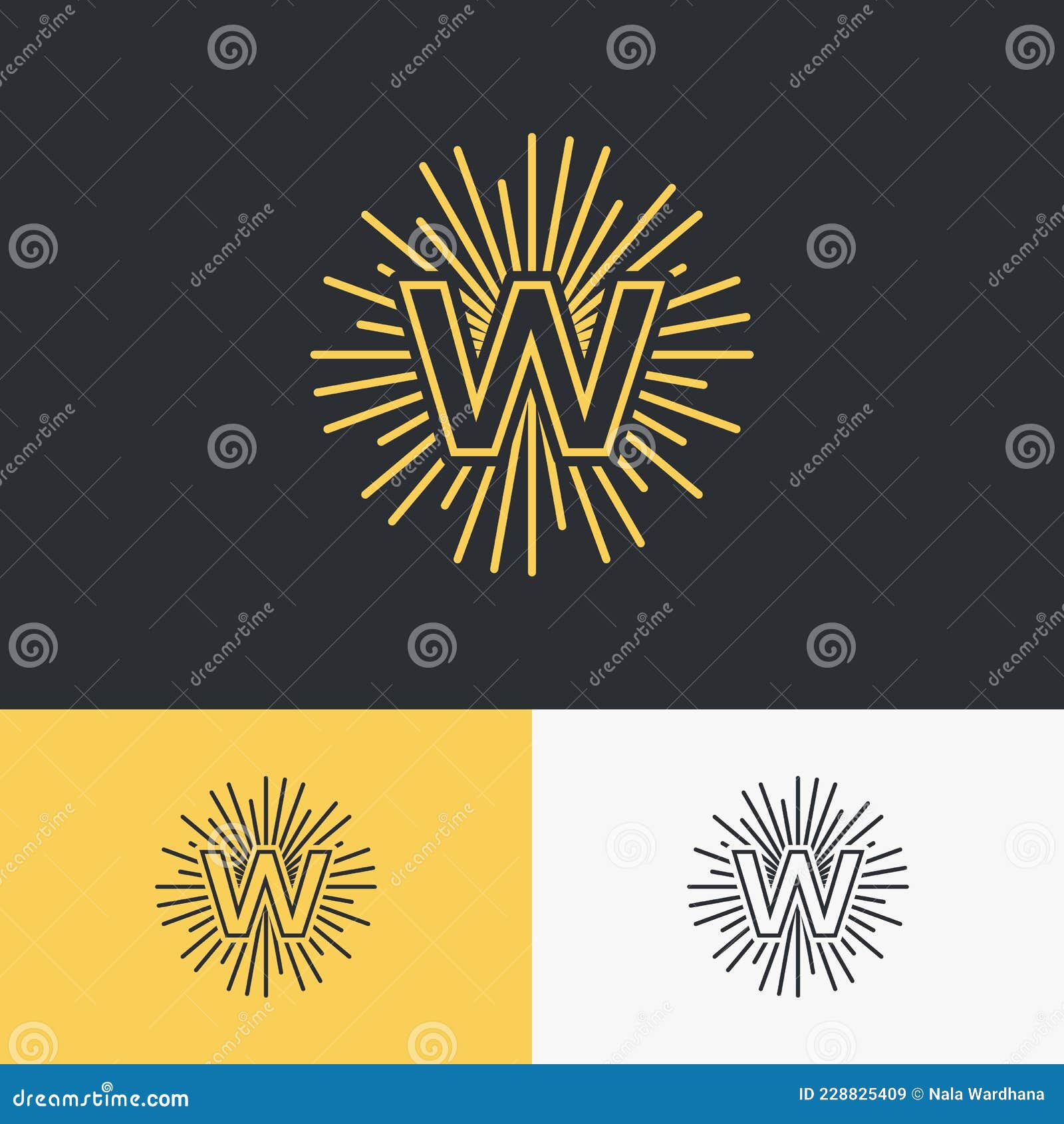 W Initial Letter with Sun Symbol Logo Design. Minimal Vector Graphic ...