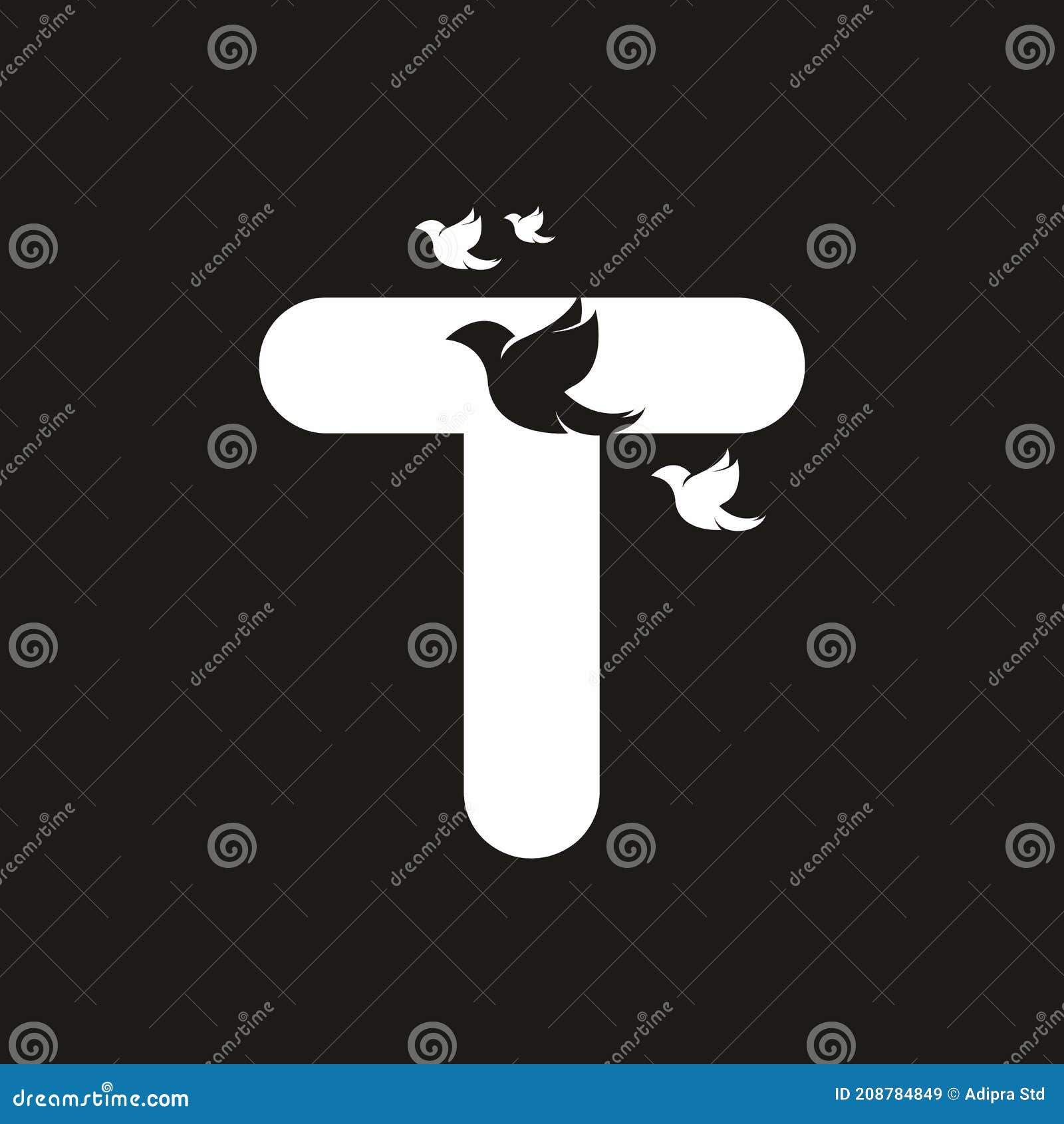 Initial Letter T with Bird Shape Inside Vector Logo Stock Vector ...