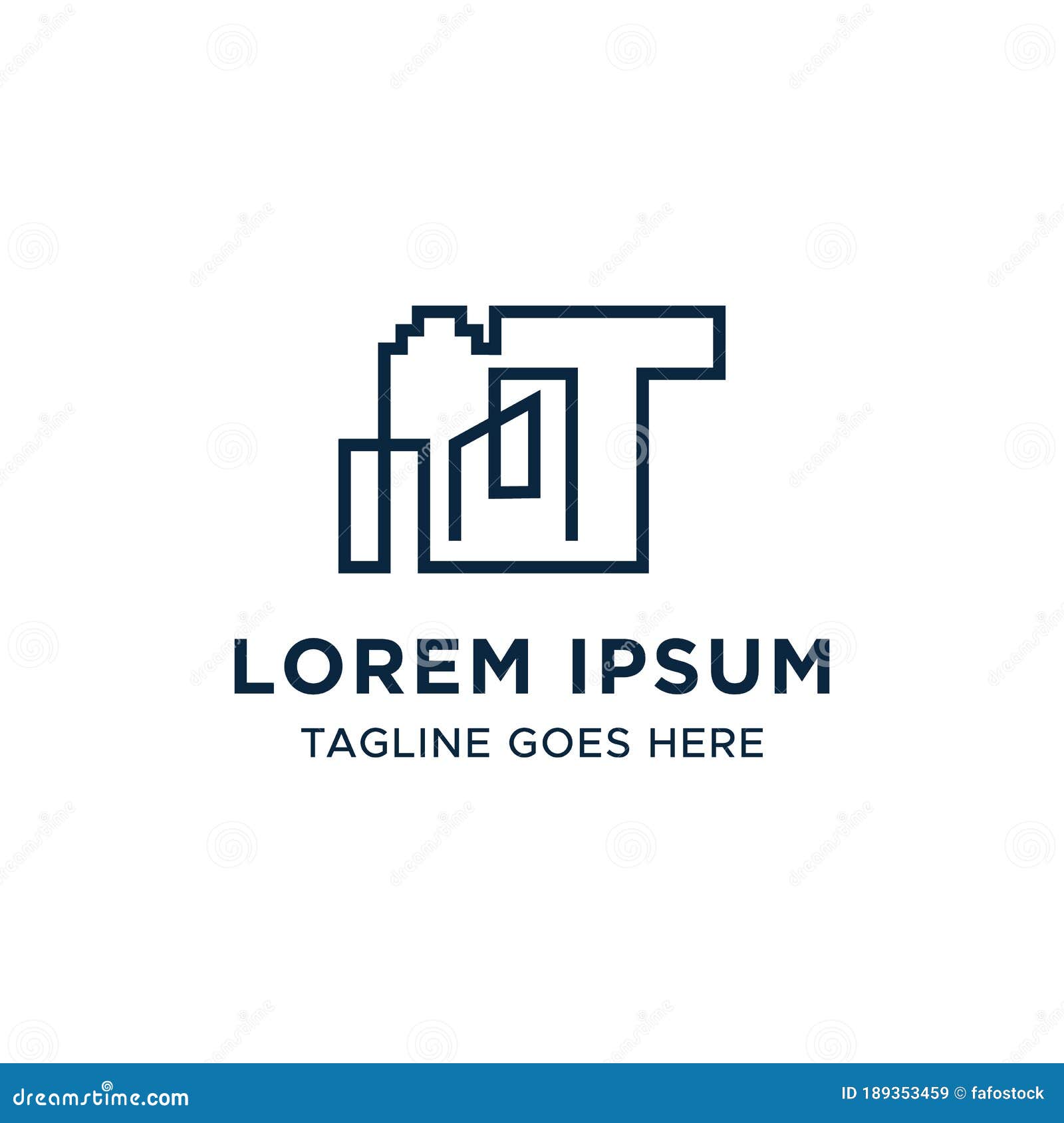 Initial Letter T Line with Building Logo Design Template. Stock Vector ...