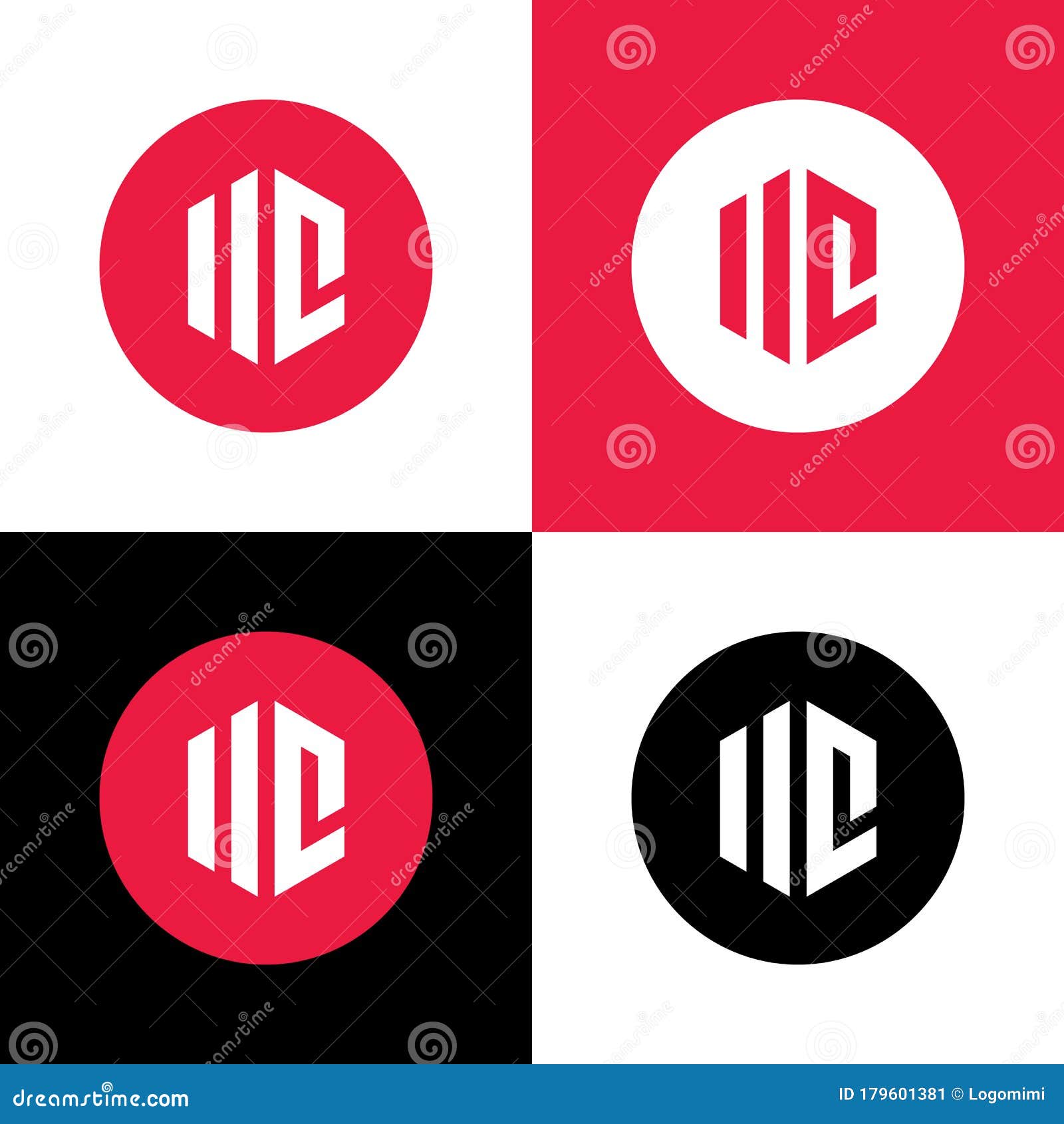 Initial Letter UC or IIC Logo Template, Hexagon Shape Typography, Red ...