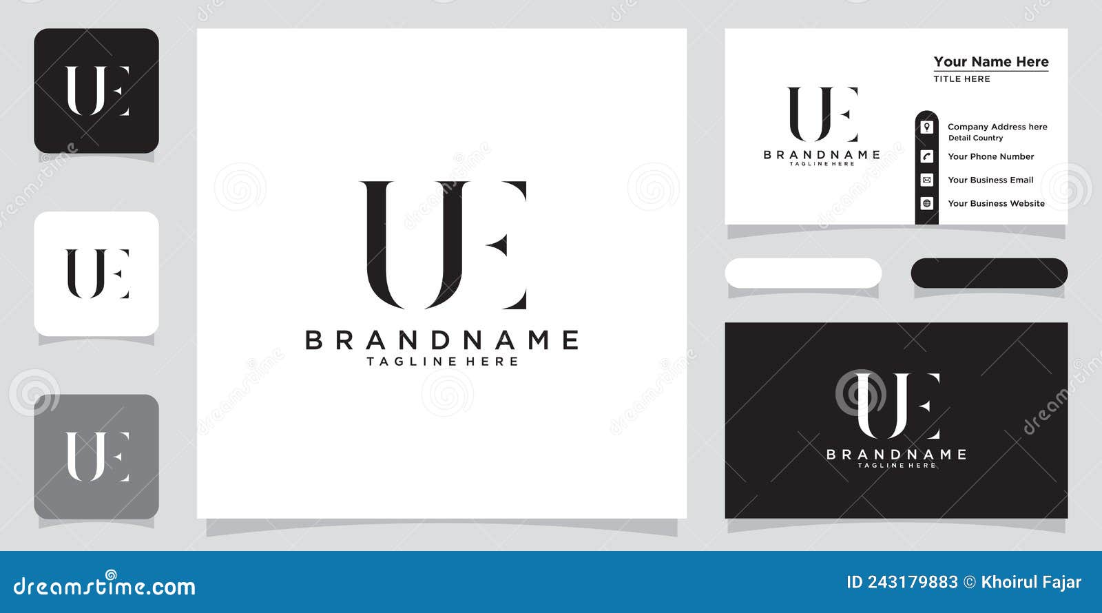 Initial Letter UE Logo Design Vector Template with Business Card Design ...