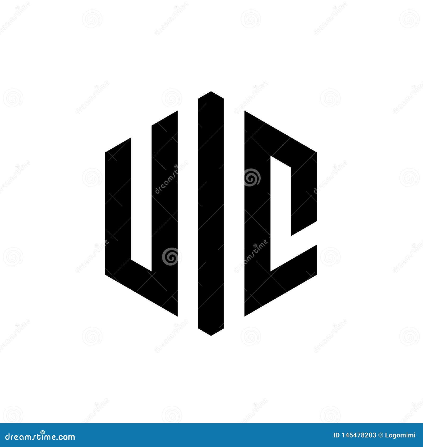 Initial Letter UIC Hexagonal Logo Design, Black on White Background ...
