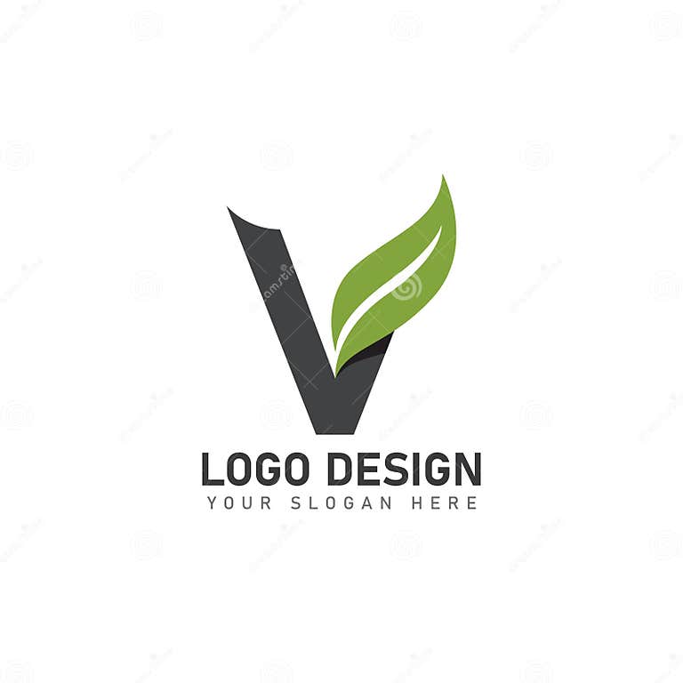 Initial Letter V with Leaf Logo Design Vector Icon Stock Illustration ...