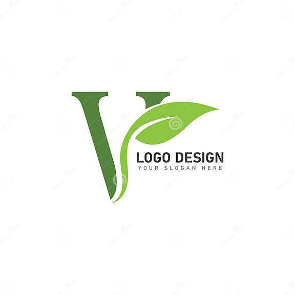 Initial Letter V with Leaf Logo Design Vector Icon Stock Illustration ...