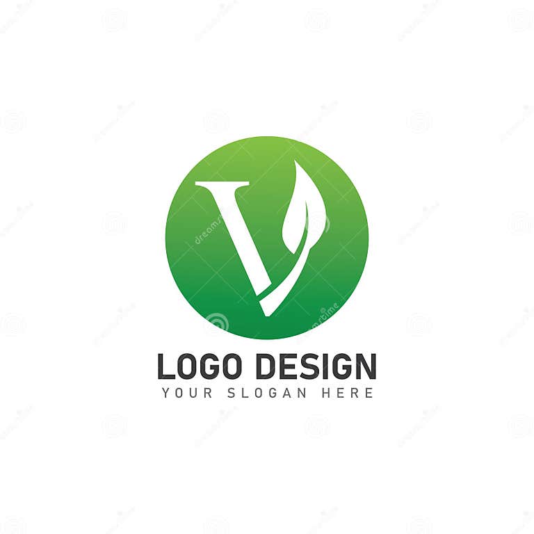 Initial Letter V with Leaf Logo Design Vector Icon Stock Illustration ...