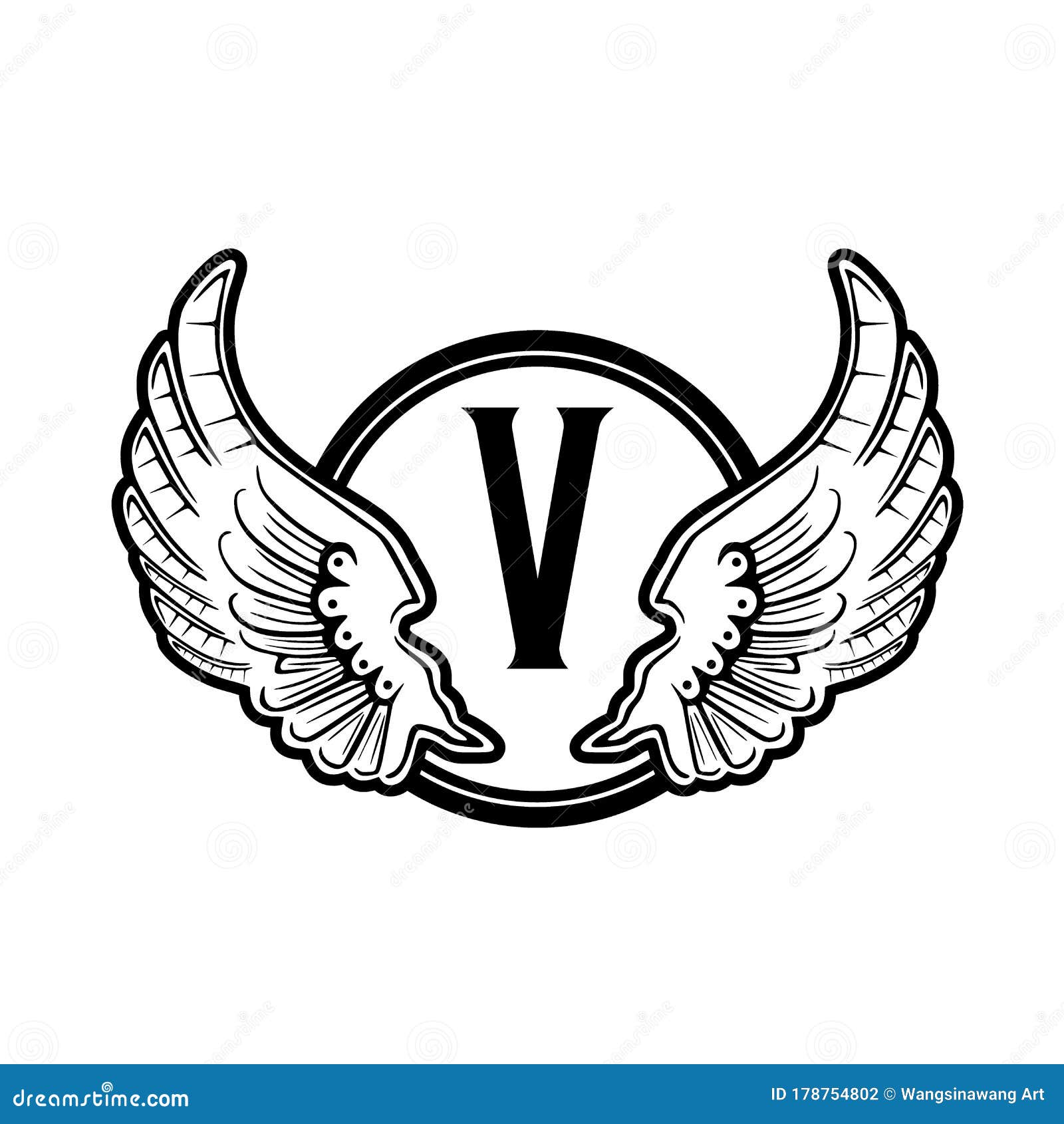 Initial Letter V Wing Round Badge Logo Design, Isolated on White ...