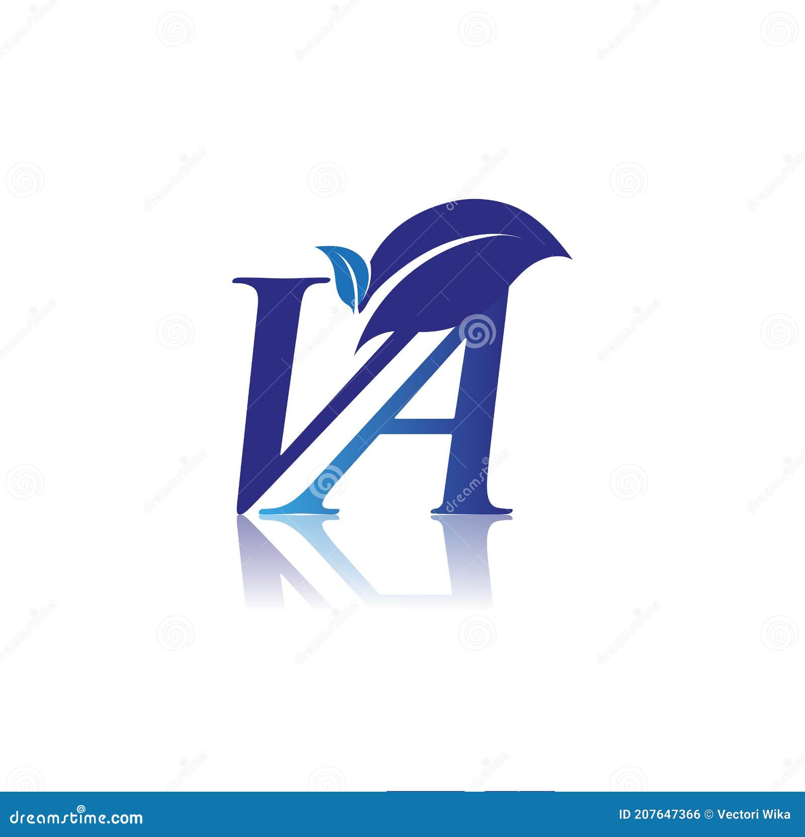 Initial Letter VA with Leaf Logo, Colored Blue Nature and Environment ...