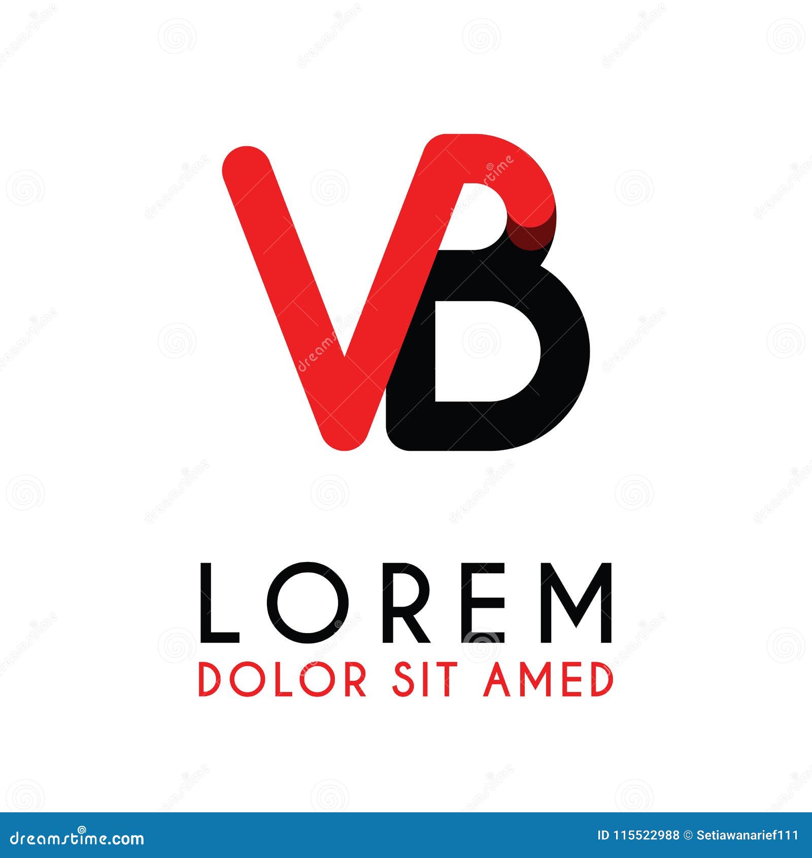 Initial Letter VB with Red Black and Has Rounded Corners Stock Vector ...