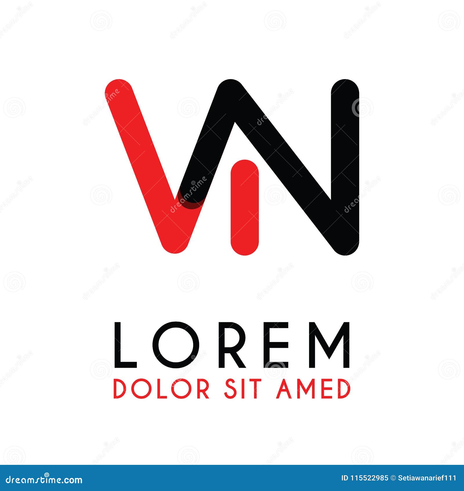 Initial Letter VN with Red Black and Has Rounded Corners Stock Vector ...