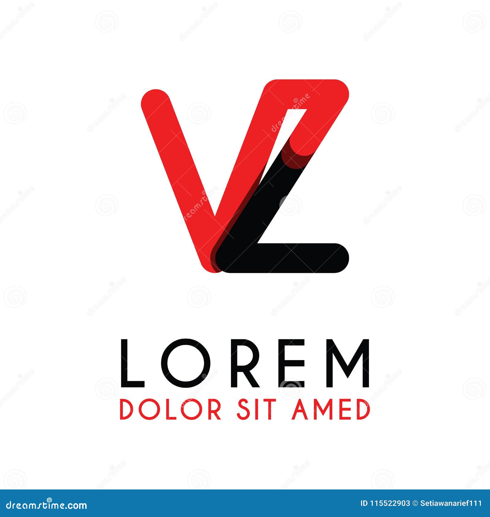 Initial Letter VZ with Red Black and Has Rounded Corners Stock Vector ...