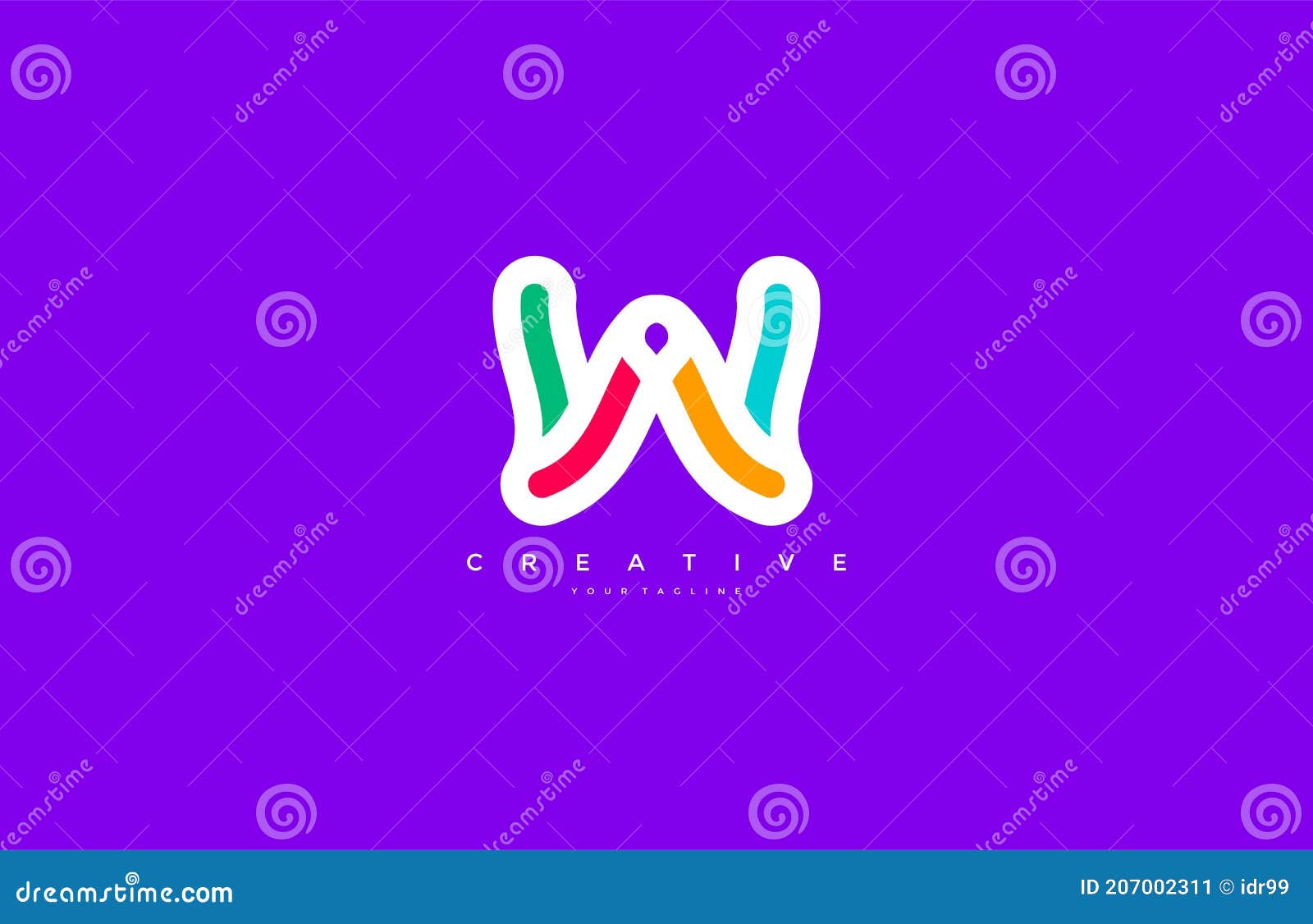 Initial Letter W Linear Outline Logogram Multicolor Stock Illustration ...