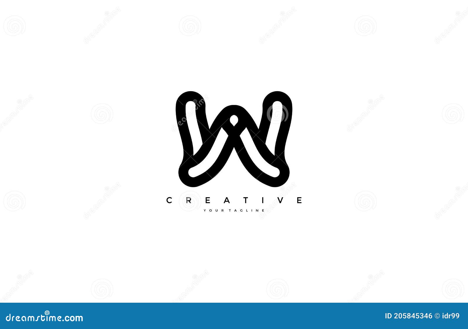 Initial Letter W Linear Outline Logogram Stock Vector - Illustration of ...