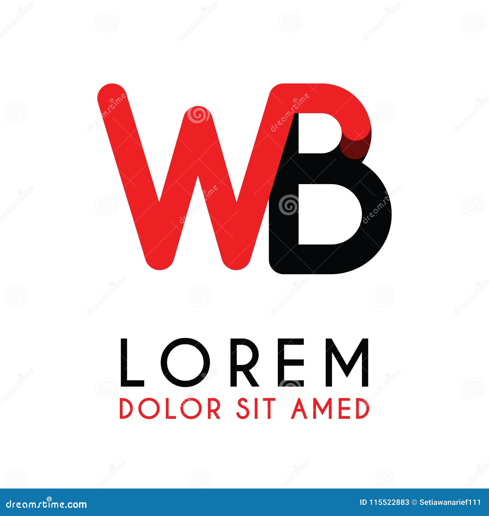 Initial Letter WB with Red Black and Has Rounded Corners Stock Vector ...