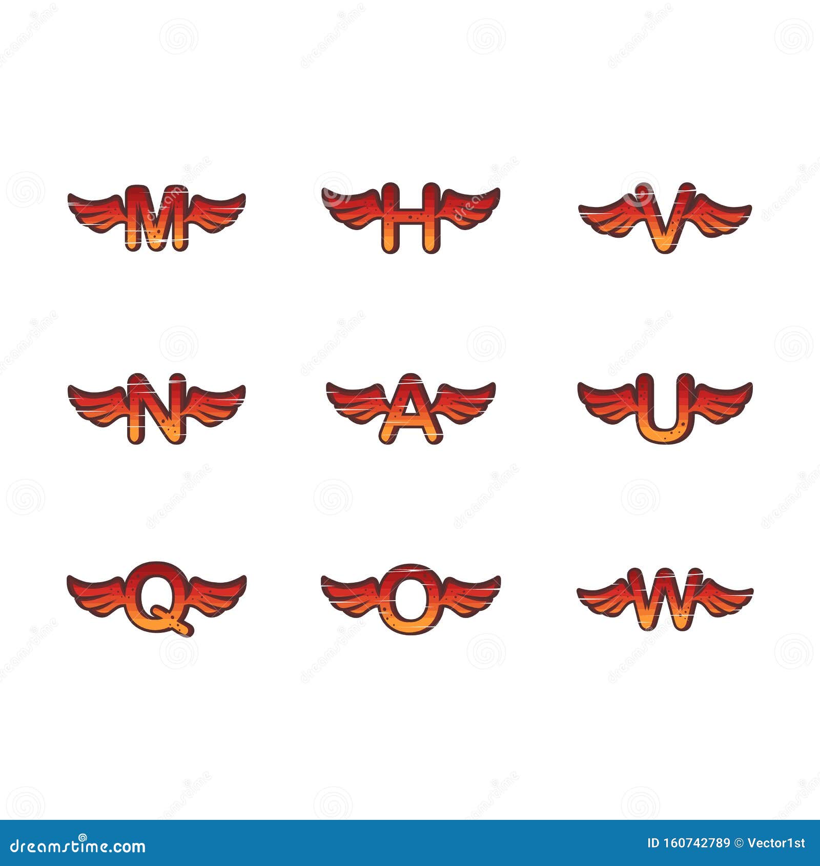 Initial Letter with Wing Vector Art Set Stock Illustration ...