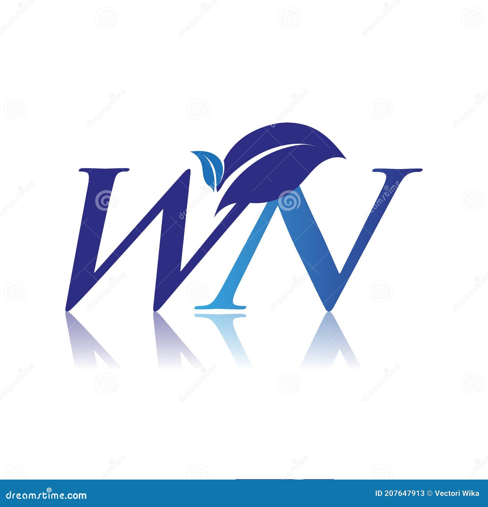 Initial Letter WN with Leaf Logo, Colored Blue Nature and Environment ...