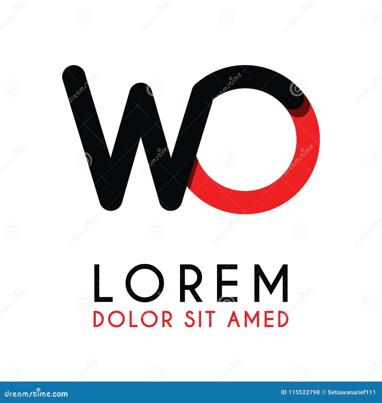 Initial Letter WO with Red Black and Has Rounded Corners Stock Vector ...
