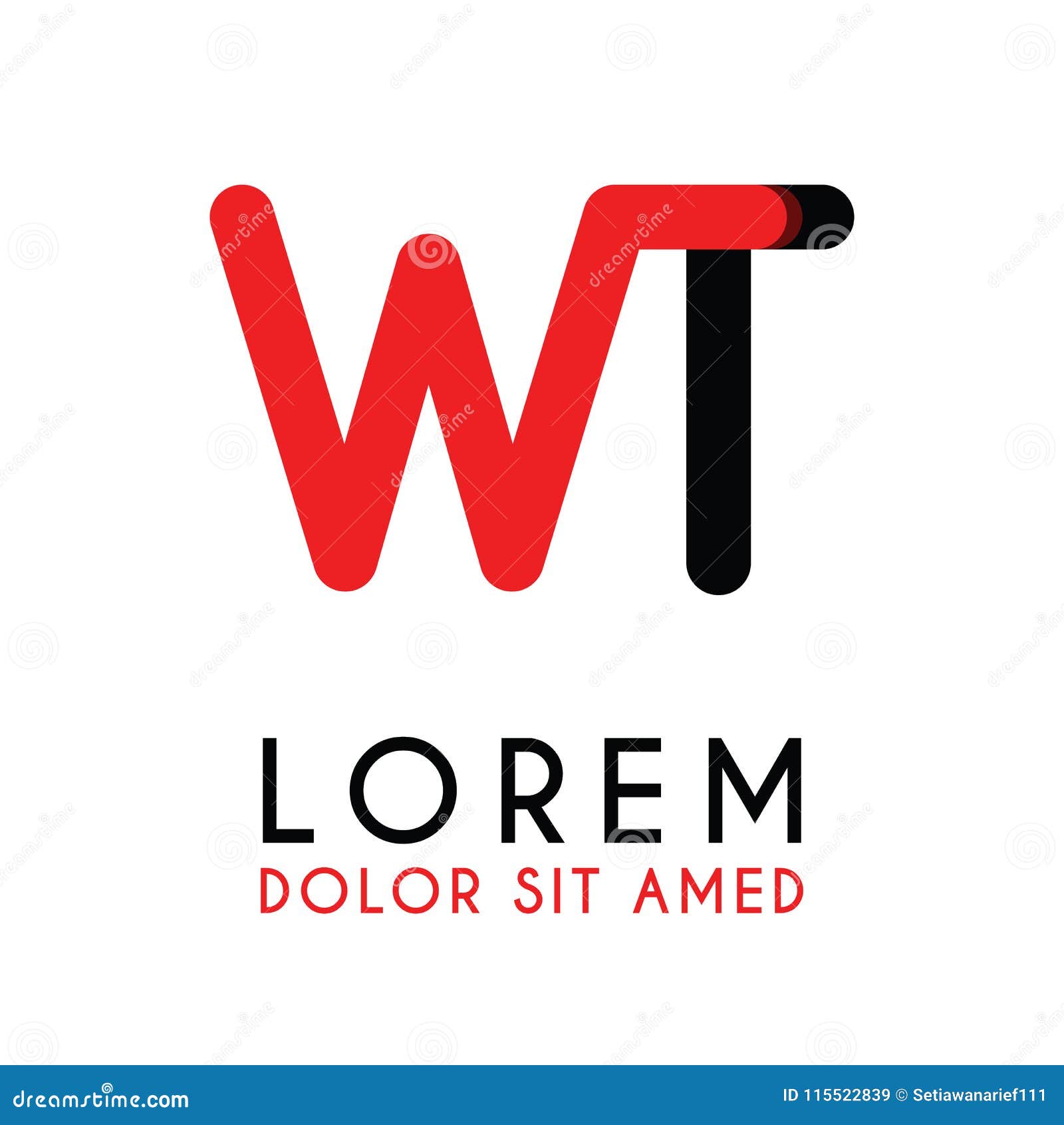 Initial Letter WT with Red Black and Has Rounded Corners Stock Vector ...