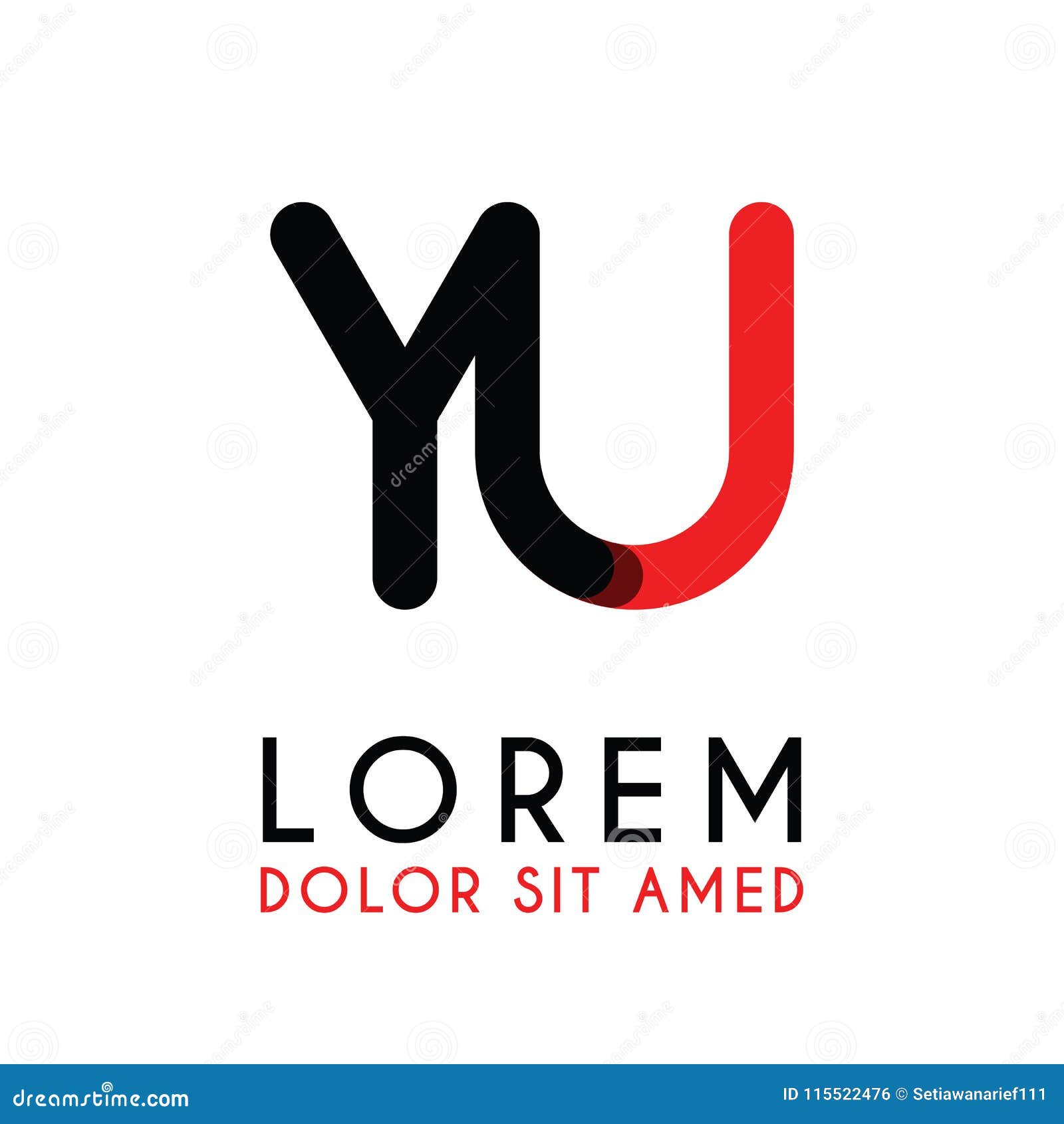 Initial Letter YU with Red Black and Has Rounded Corners Stock Vector ...