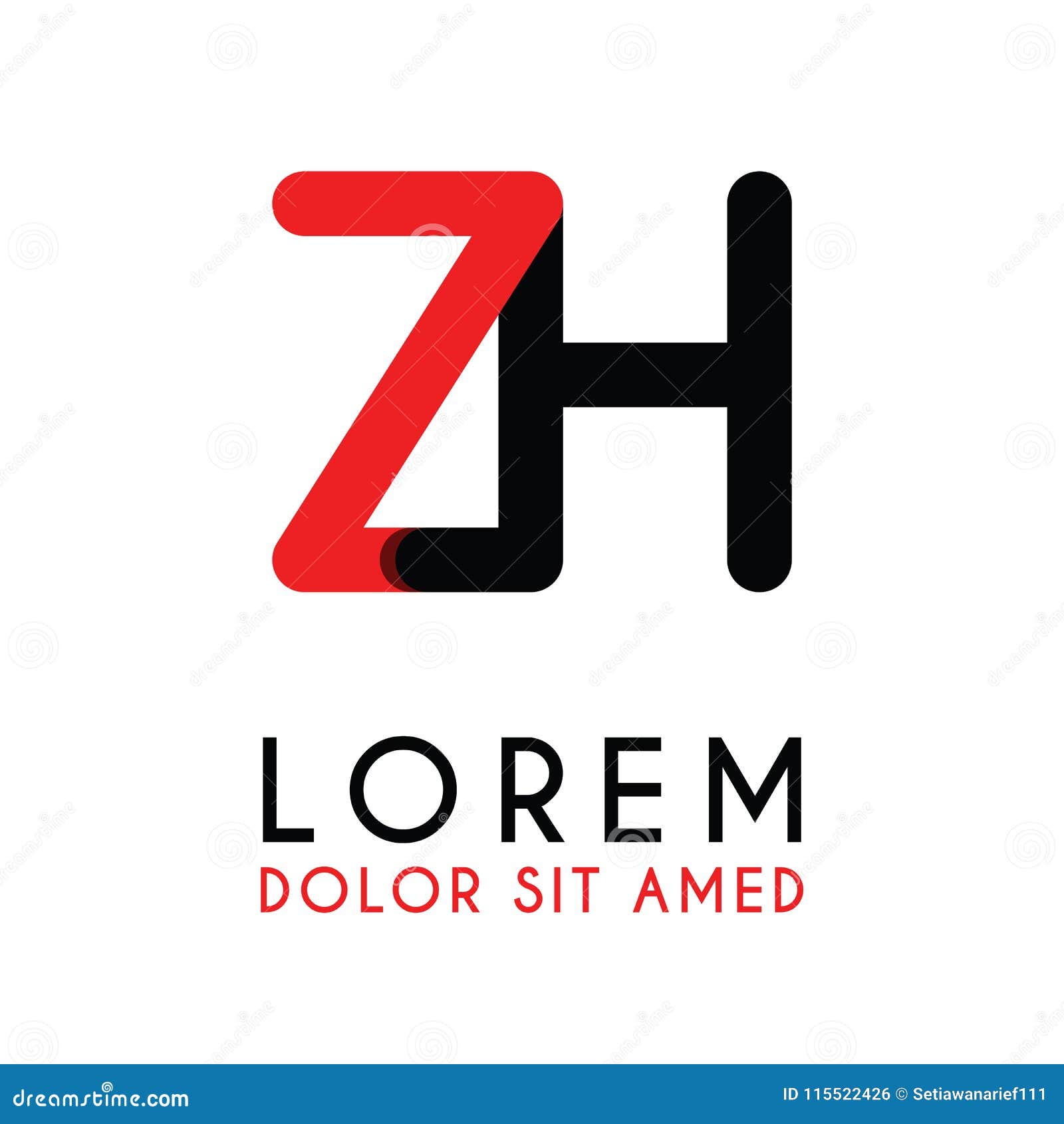 Initial Letter ZH with Red Black and Has Rounded Corners Stock Vector ...
