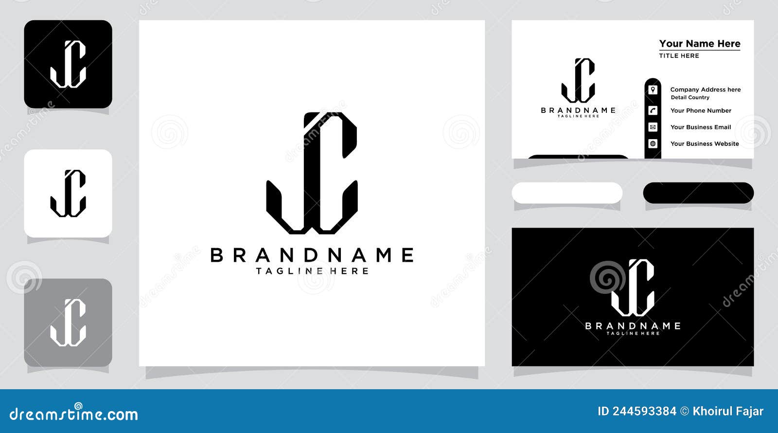 Initial Letters JC Shape Monogram with Business Card Design Stock ...
