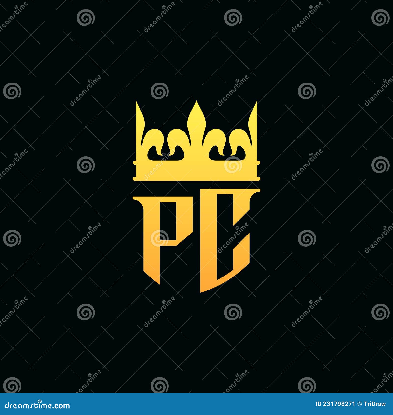 Initial Letters PC Logo Monogram Emblem Style with Crown Stock Vector ...