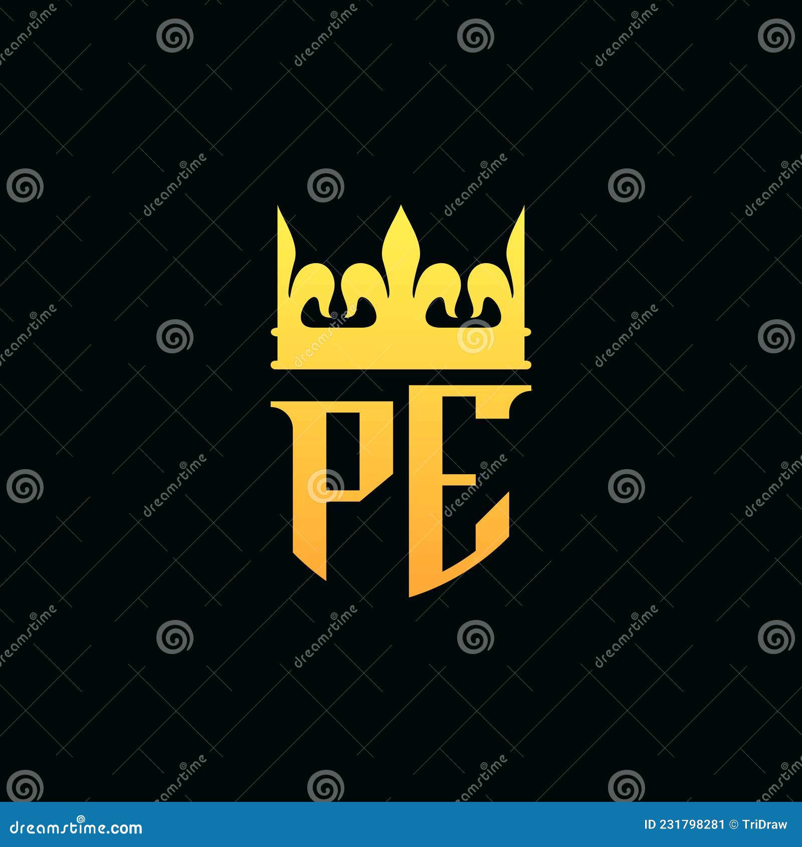 Initial Letters PE Logo Monogram Emblem Style with Crown Stock Vector ...