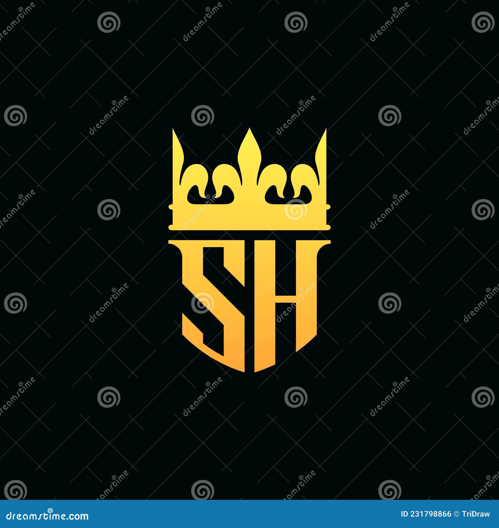 Initial Letters SH Logo Monogram Emblem Style with Crown Stock Vector ...