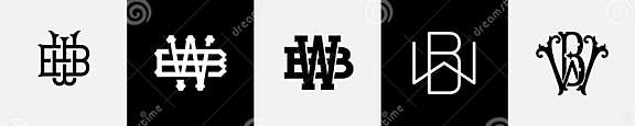 Initial Letters WB Monogram Logo Design Bundle Stock Vector ...