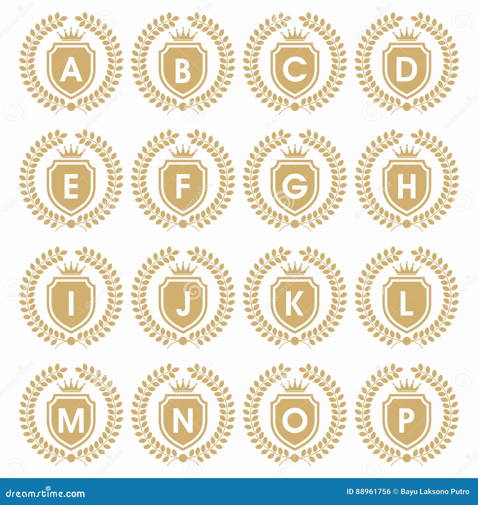 INITIAL LOGO CREST with SHIELD and Initial Letter Set Crest with Crown ...