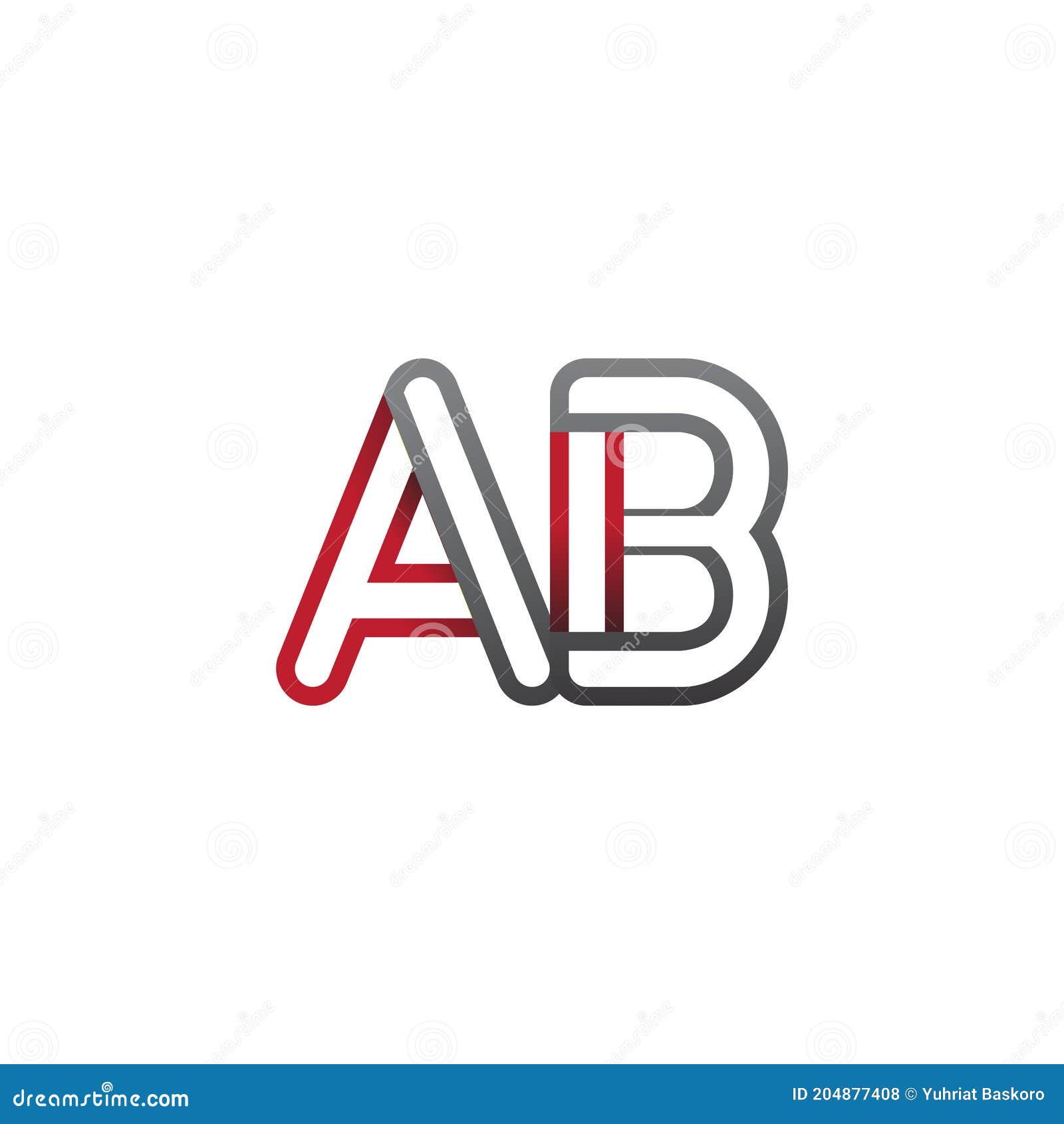 Initial Logo Letter AB, Linked Outline Red and Grey Colored, Rounded ...
