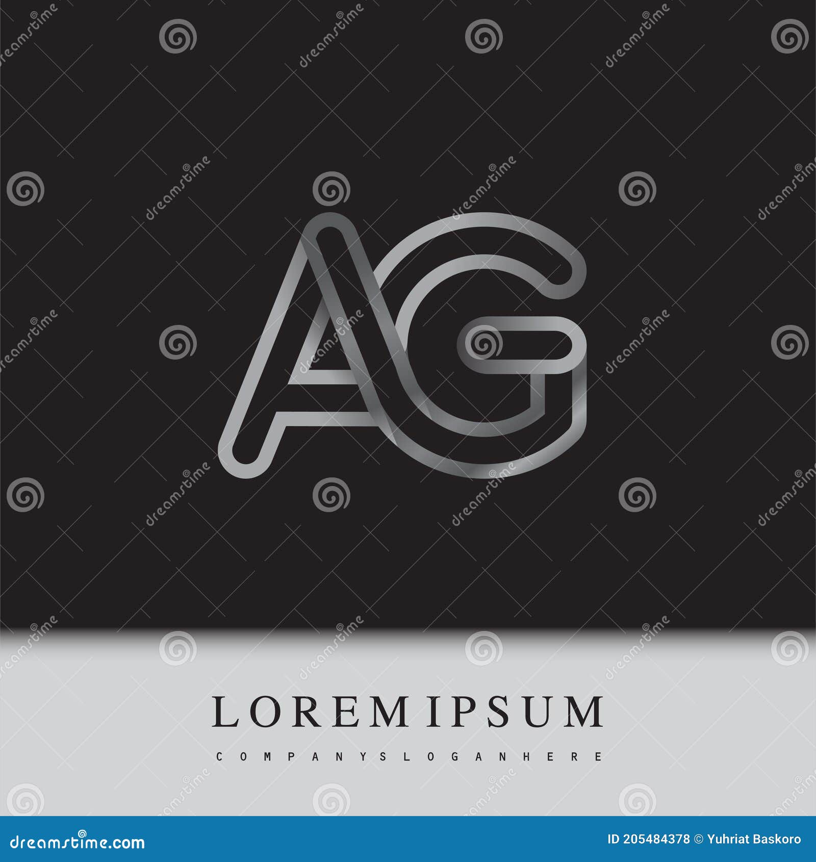 Initial Logo Letter AG, Linked Outline Silver Colored, Rounded Logotype ...